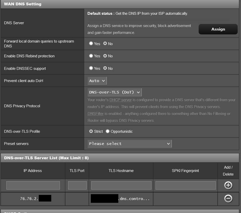 DoT on Asus Merlin 388.1b · Control D Feedback